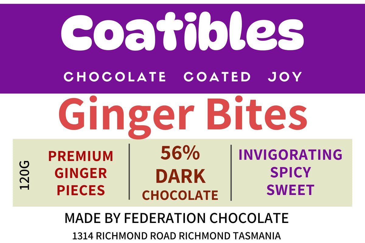 Coatibles - Ginger Bites - Dark Chocolate | Federation Artisan Chocolate